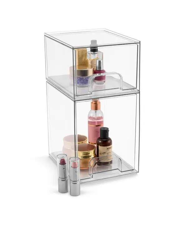SORBUS 2 Piece Makeup Organizer Case With Pull-out Drawers - Clear