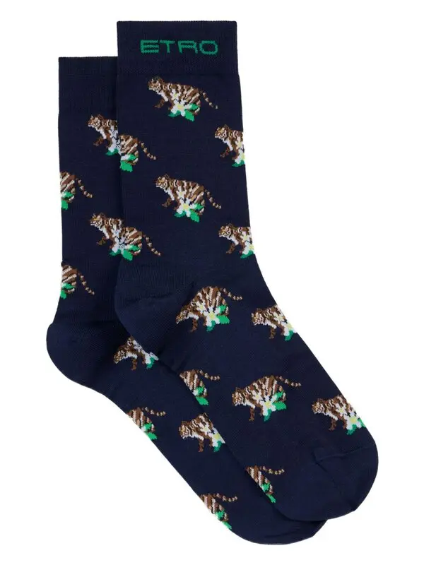 Etro Tiger-jacquard Socks - Blue