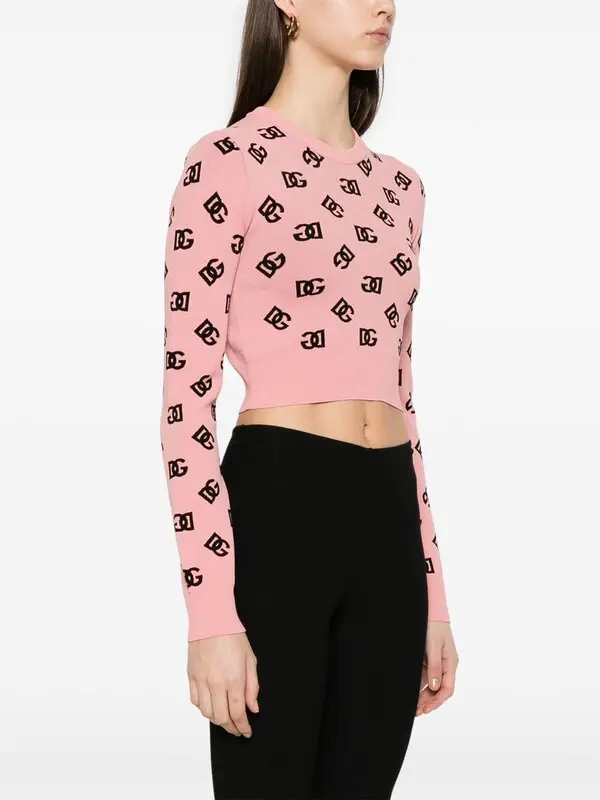 Dolce & Gabbana Dg Jacquard Cropped Sweater - Pink