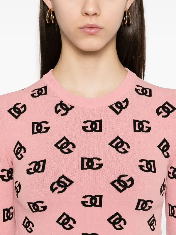 Dolce & Gabbana Dg Jacquard Cropped Sweater - Pink