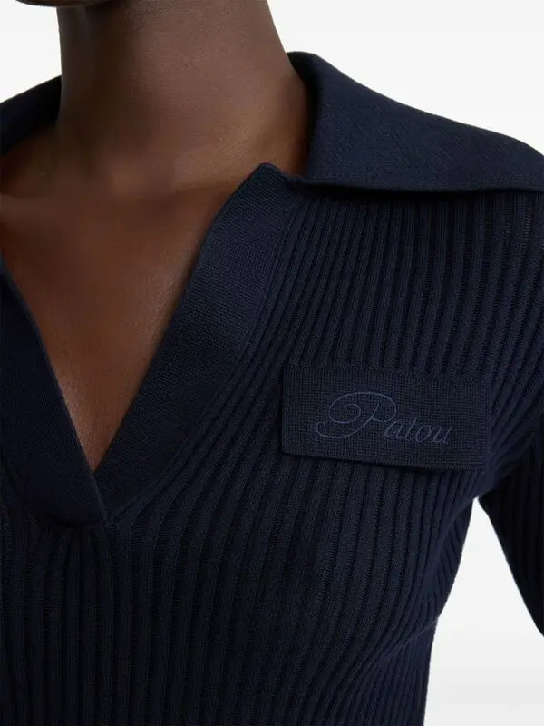 PATOU Ribbed Knit Polo Top