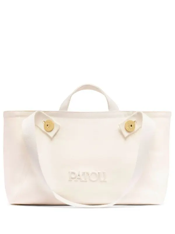 Patou Large Logo Trapeze Canvas Tote Bag - White
