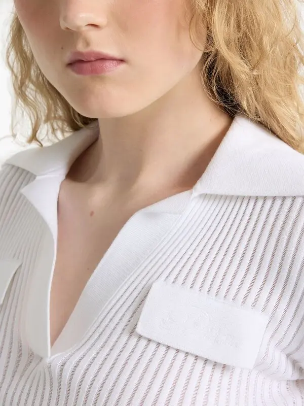 PATOU Ribbed Knit Polo Top - White