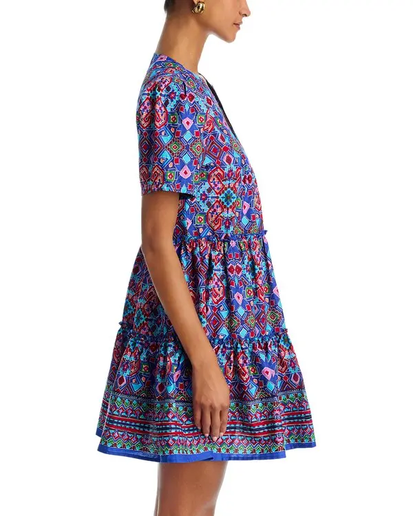 Aqua Mosaic Tile Puff Sleeve Dress