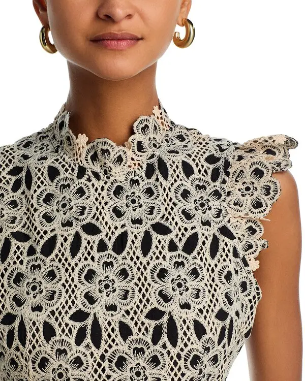 Aqua Floral Mock Neck Mini Dress - Black/Natural - 25% Off | Editorialist