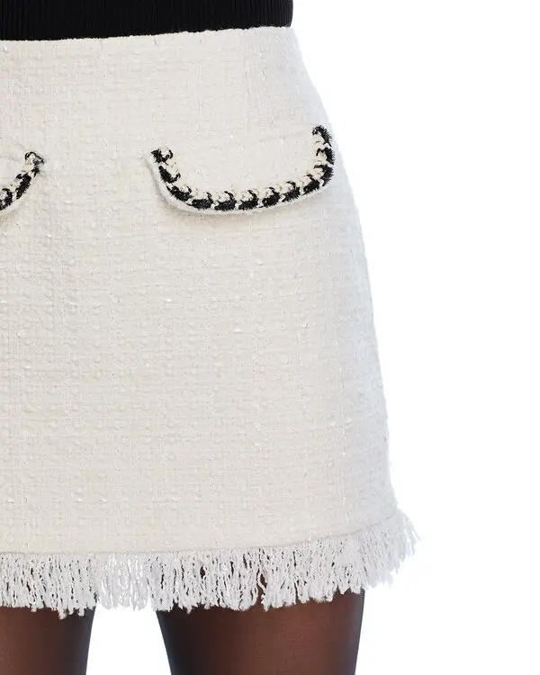 Aqua Tweed Fringe Hem Skirt