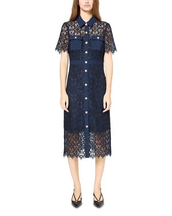 Gerard Darel Perle Lace Shirt Dress In Navy - 55% Off | Editorialist
