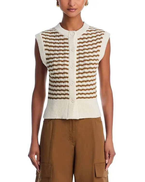 A.L.C. Margo Sleeveless Cardigan - Parchment/aged Bronze Stripe