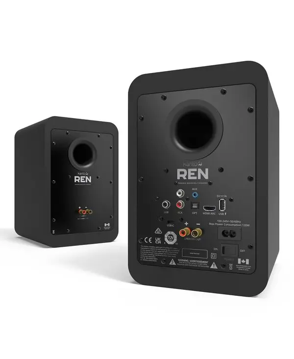 KANTO Ren Powered Bluetooth Bookshelf Speakers Pair - Matte Black