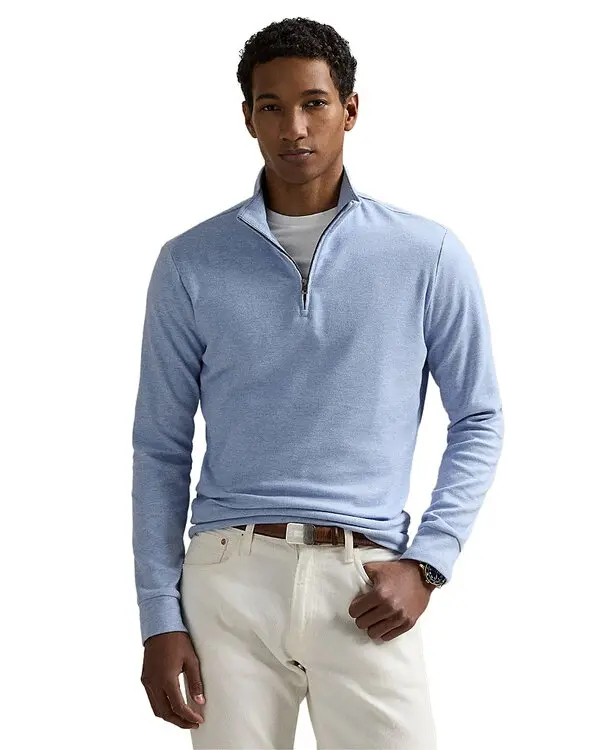 Polo Ralph Lauren Luxury Double Knit Jacquard Quarter Zip Pullover - Blue