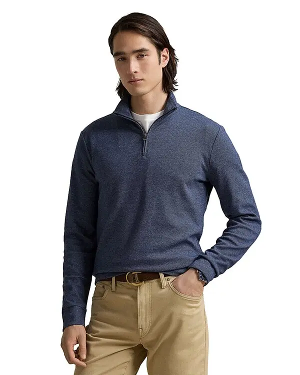Polo Ralph Lauren Luxury Double Knit Jacquard Quarter Zip Pullover - Navy