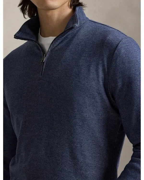 Polo Ralph Lauren Luxury Double Knit Jacquard Quarter Zip Pullover - Navy