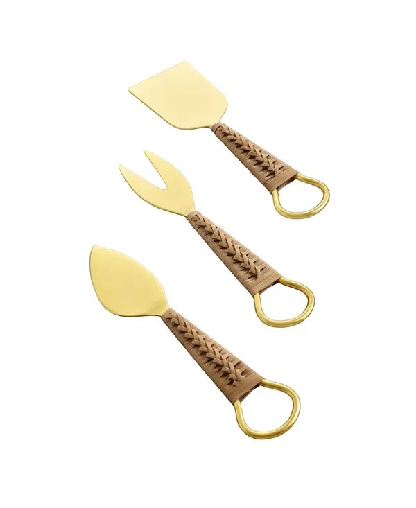 GAURI KOHLI Helsinki Cheese Knives, Set Of 3 - Pine Brown/matte Gold