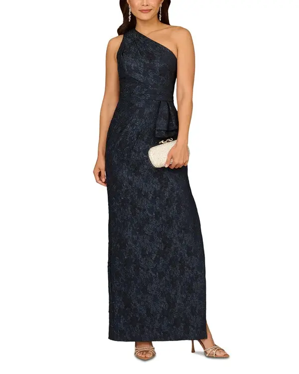 Aidan Mattox Stretch Jacquard One Shoulder Gown
