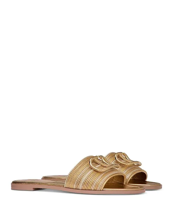 Valentino Garavani V Logo Signature Metallic Slide Sandals - Gold