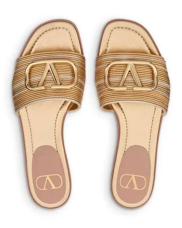 Valentino Garavani V Logo Signature Metallic Slide Sandals - Gold