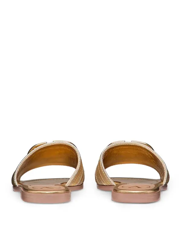 Valentino Garavani V Logo Signature Metallic Slide Sandals - Gold