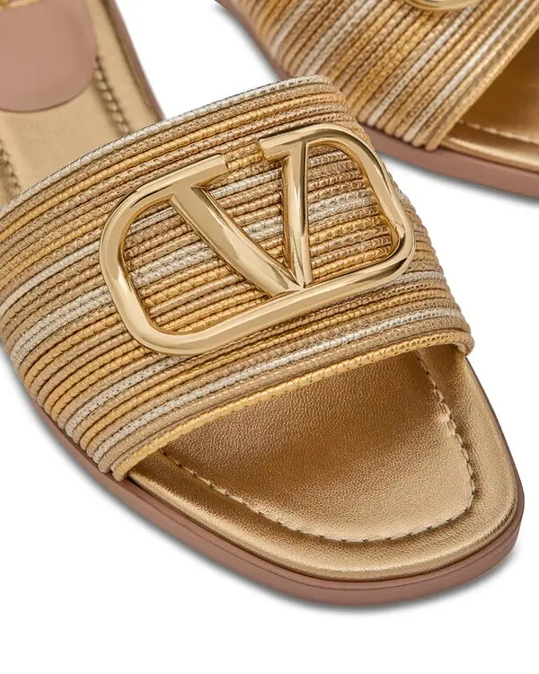 Valentino Garavani V Logo Signature Metallic Slide Sandals - Gold