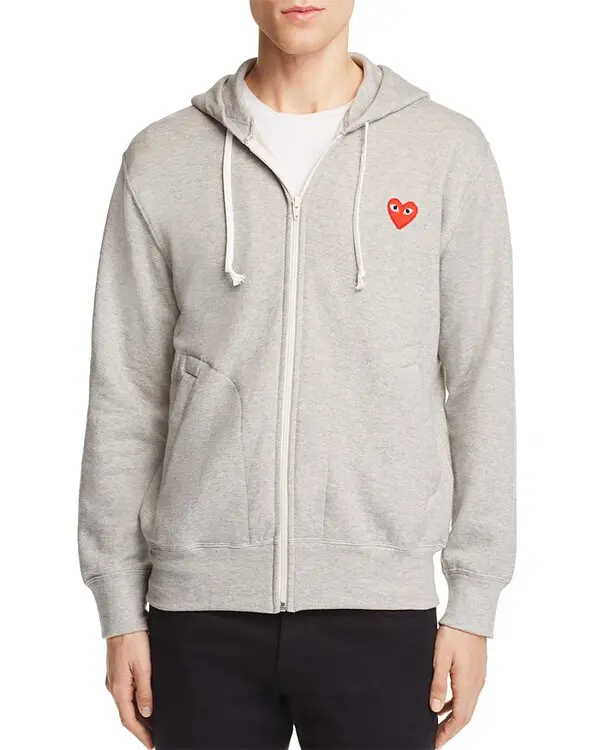 Play Comme Des Garcon Zip Hoodie Sweatshirt - Gray