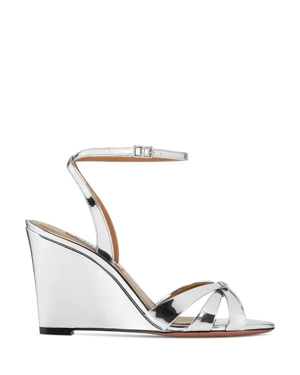 Aquazzura Tati 85 Wedge Sandals Silver Editorialist