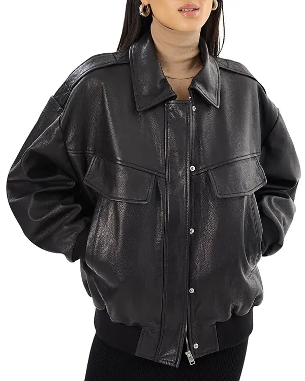 LAMARQUE Trevanna Leather Bomber Jacket - Black