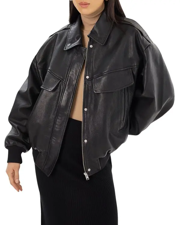 LAMARQUE Trevanna Leather Bomber Jacket - Black