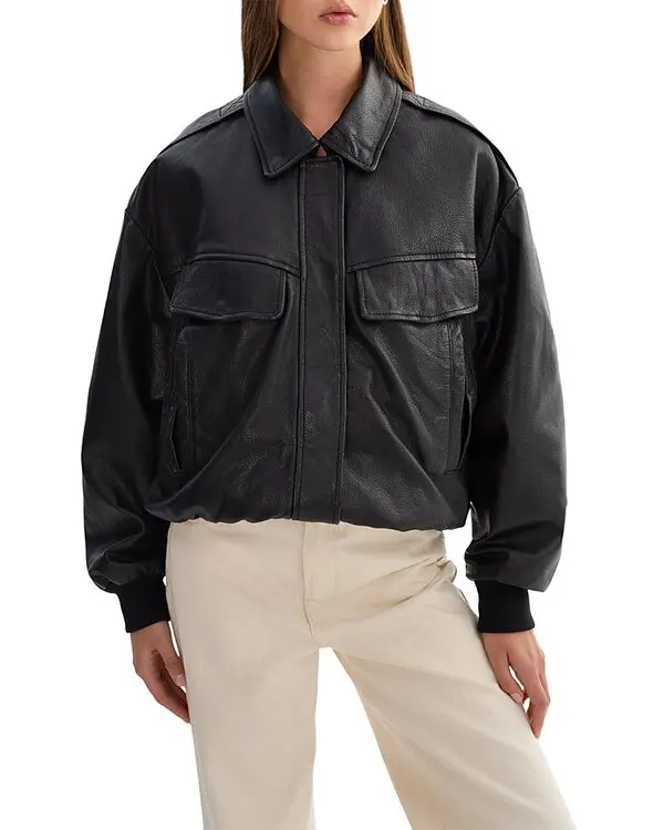 LAMARQUE Trevanna Leather Bomber Jacket - Black