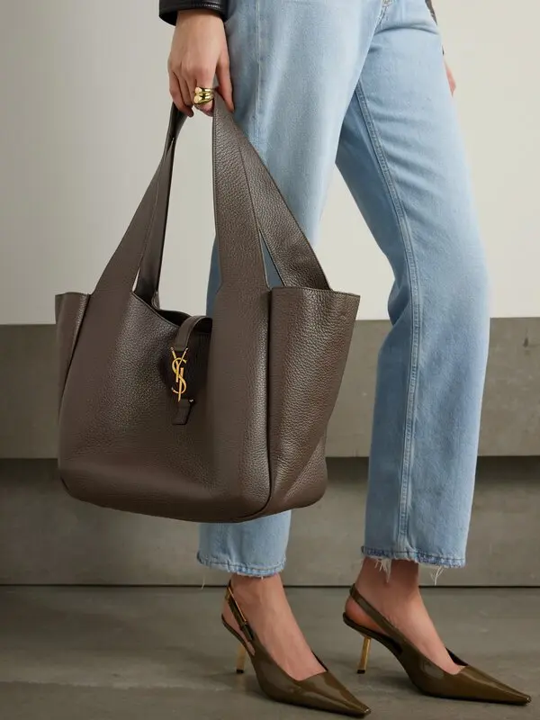 Saint Laurent Le 5 À 7 Bea Textured-leather Tote - Brown