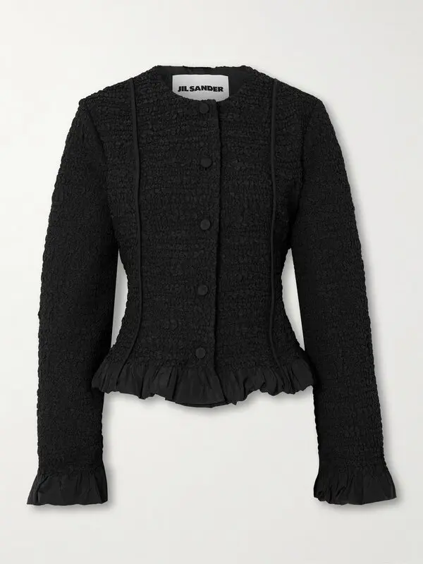 JIL SANDER Ruffled Smocked Twill Jacket