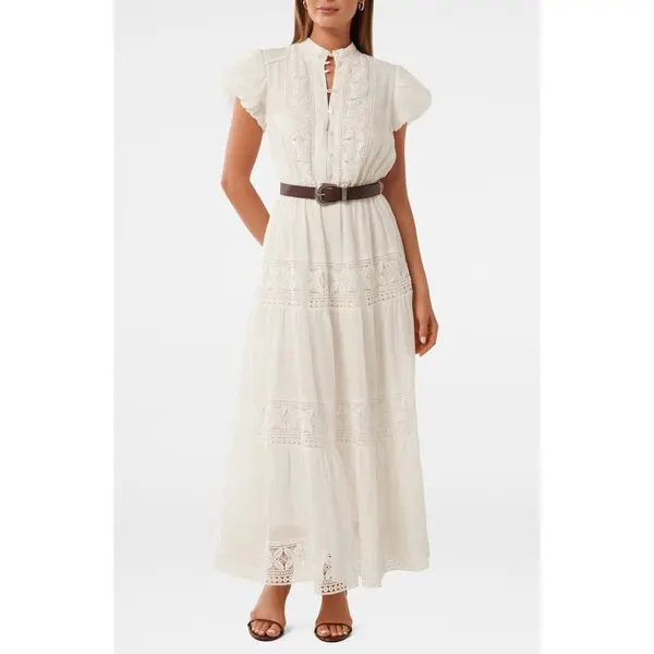 Ever New Amy Floral Lace Inset Belted Maxi Dress In Porcelain - 55% Off |  Editorialist