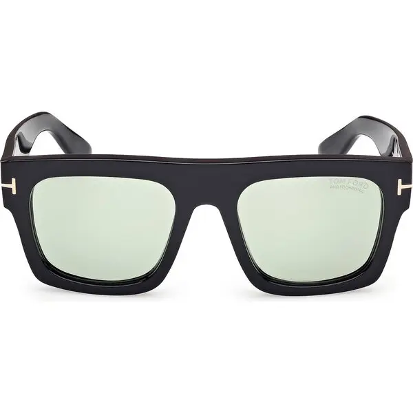 TOM FORD Fausto 53mm Square Sunglasses - Black/ Photochromic Green