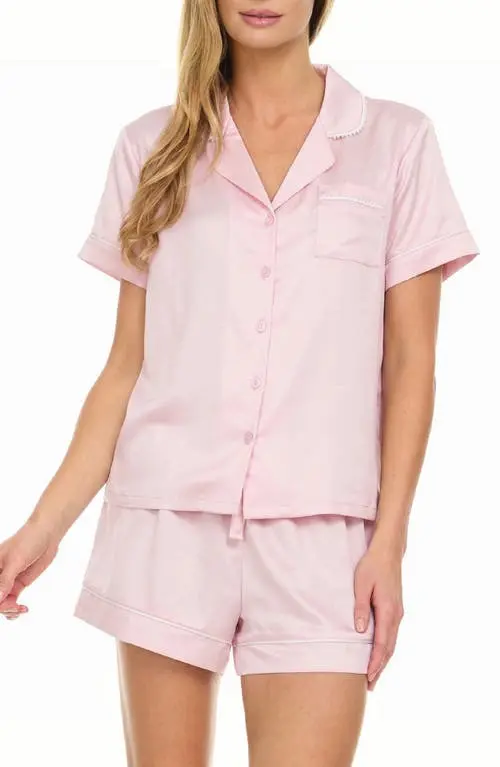 Flora Nikrooz Satin Short Pajamas With Faux Pearl Trim - Blush
