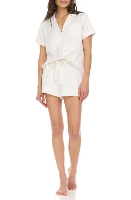Flora Nikrooz Satin Short Pajamas With Faux Pearl Trim - Ivory
