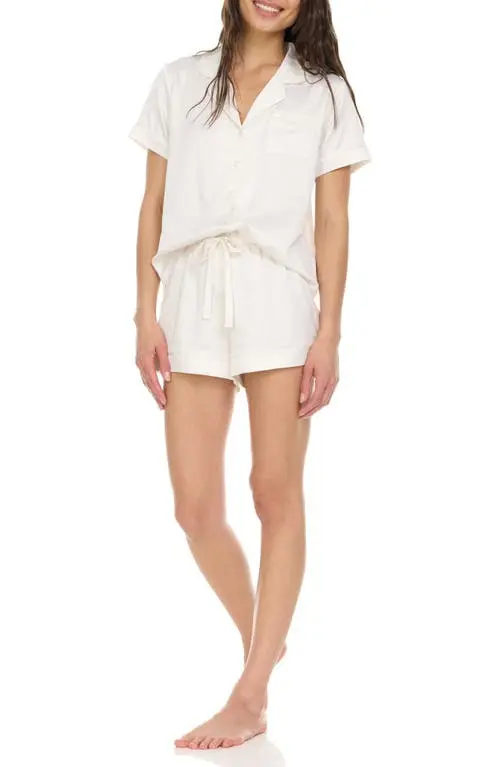 Flora Nikrooz Satin Short Pajamas With Faux Pearl Trim