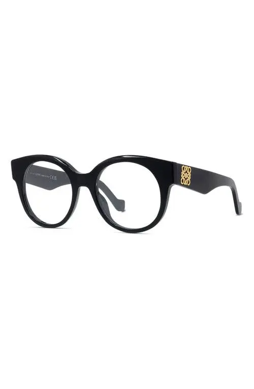 Loewe Anagram 51mm Round Eyeglasses - Shiny Black