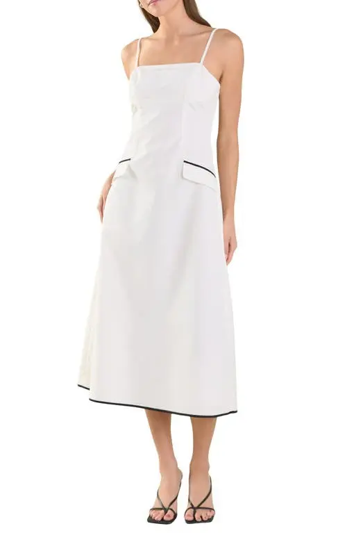 Endless Rose Pocket Flap Detail Midi Dress - White/ Black