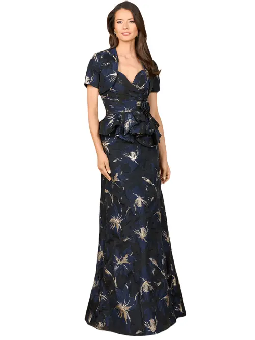 LARA NEW YORK Strapless Brocade Gown With Bolero - Navy