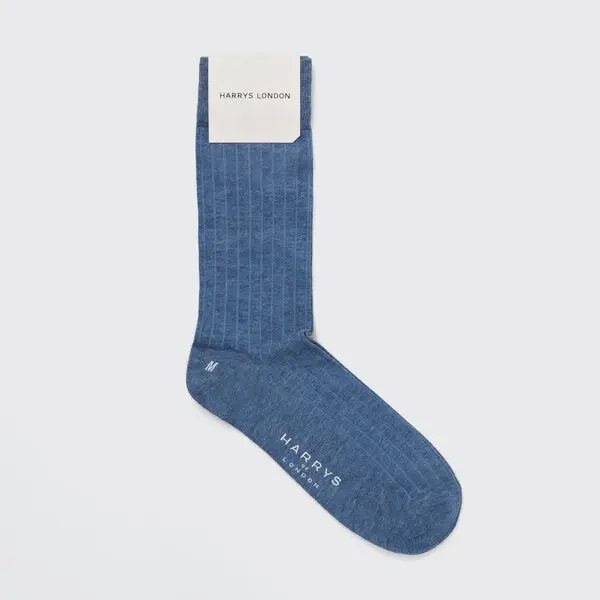 HARRYS OF LONDON Ribbed Cotton Socks - Denim