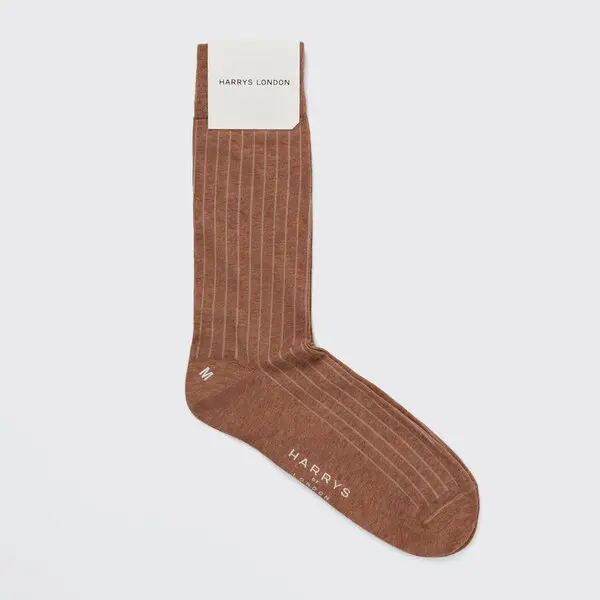 HARRYS OF LONDON Ribbed Cotton Socks - Light Brown