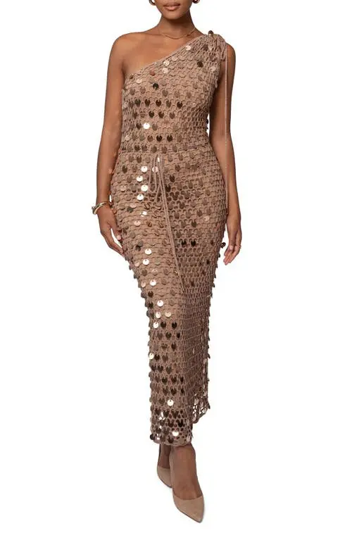 Jluxlabel Opulent Paillette One-Shoulder Maxi Dress - Beige