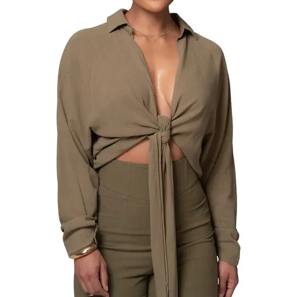 JLUXLABEL Soho Tie Front Crop Shirt