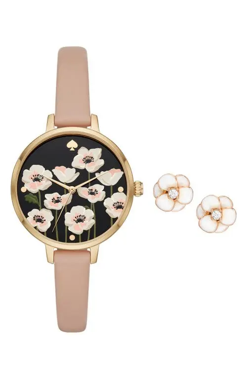 Kate Spade New York Peony Watch And Stud Earrings Set - Gold