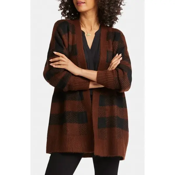 NYDJ Check Open Front Cardigan