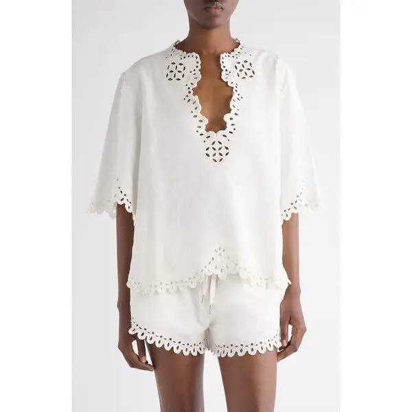 Isabel Marant Shana Embroidered Cotton Peasant Shirt - White
