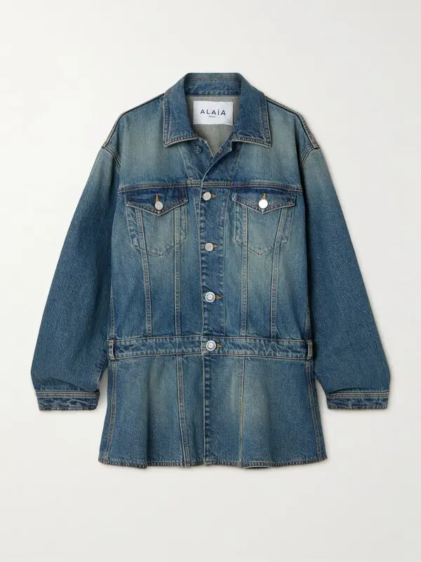 Alaïa Denim Peplum Jacket - Blue