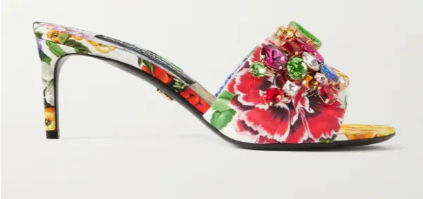 Dolce & Gabbana Keira Crystal-embellished Floral-print Canvas Mules - Multi