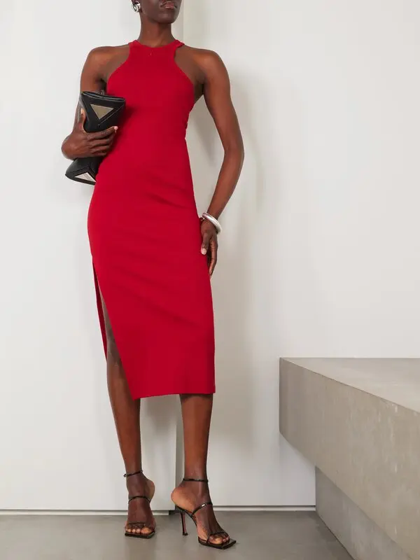 COURREGES Embroidered Ribbed Cotton-jersey Midi Dress - Red
