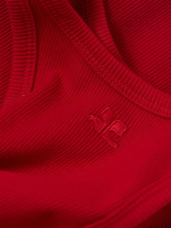 COURREGES Embroidered Ribbed Cotton-jersey Midi Dress - Red