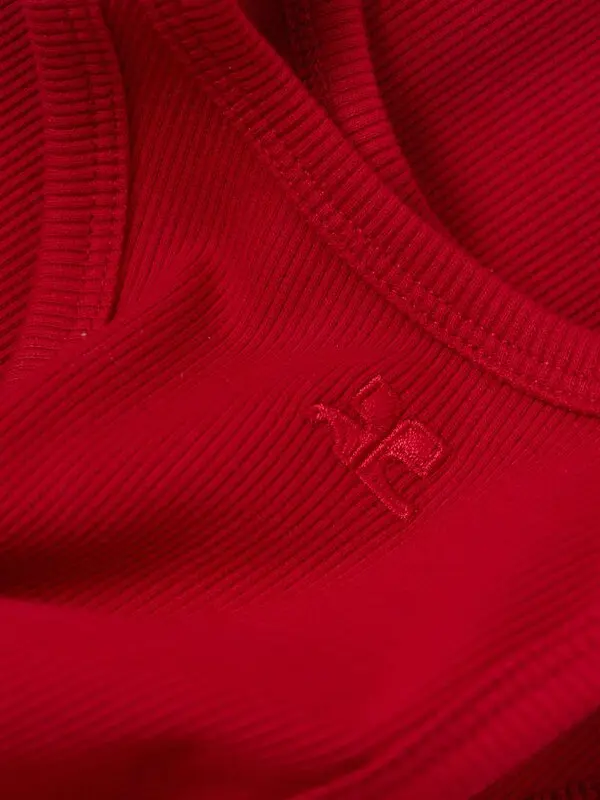 COURREGES Embroidered Ribbed Cotton-jersey Midi Dress - Red