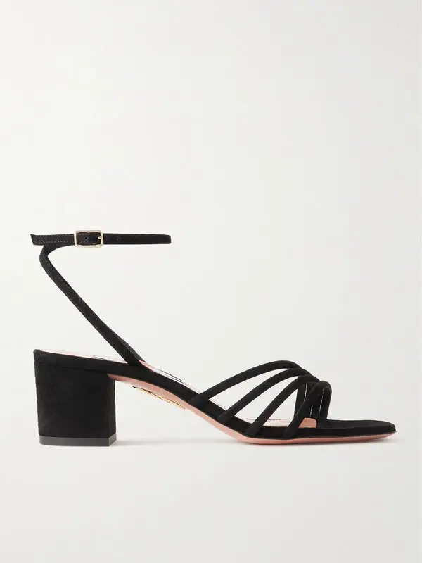 AQUAZZURA Latour 50 Suede Sandals - Black